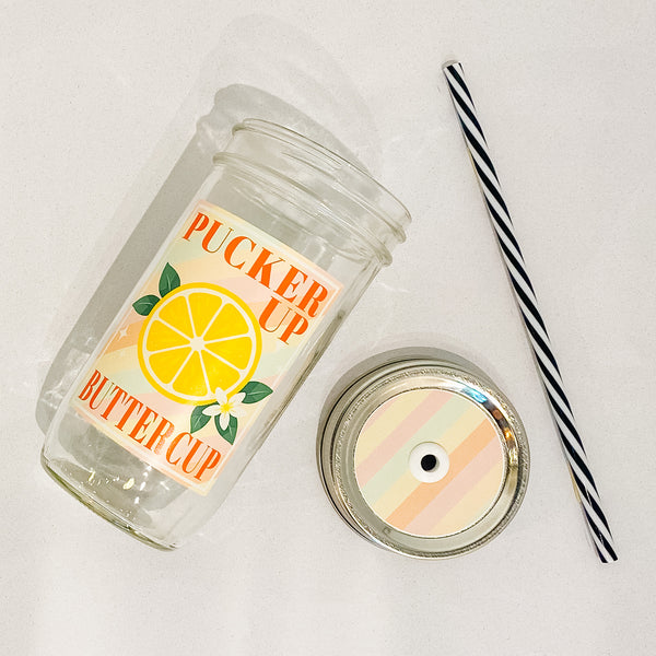 Pucker Up, Buttercup – Cheeky Citrus Mason Jar Tumbler with Pastel ...