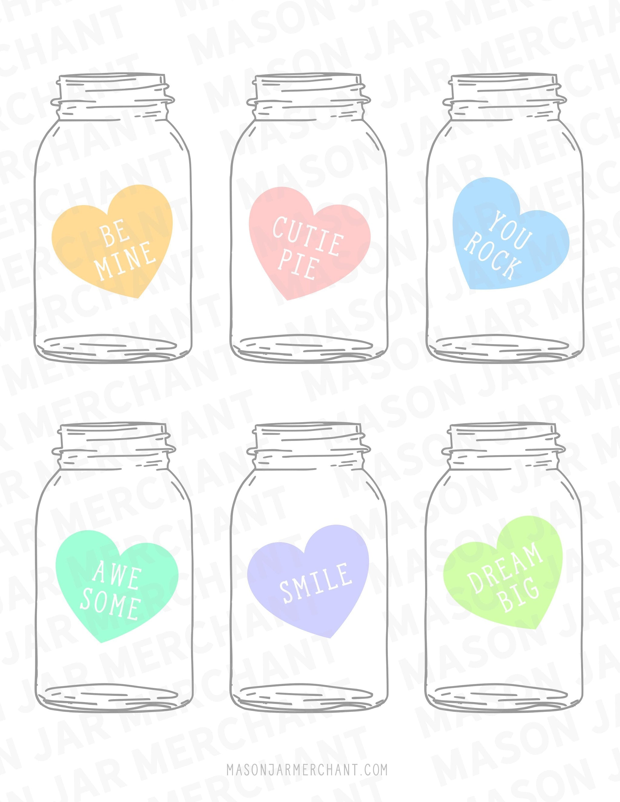 Printable Valentine Mason Jars Large Candy Hearts Color .Studio3 ...
